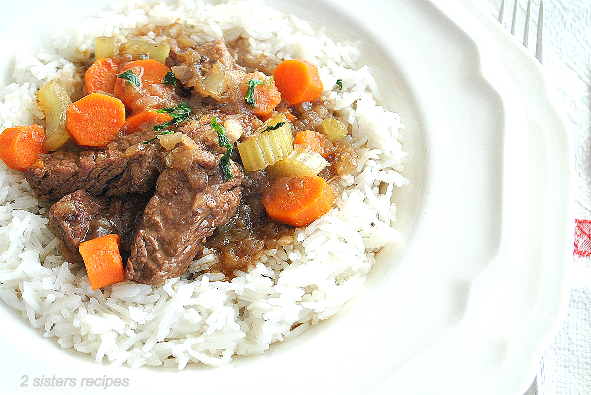 Beef Stew In Half The Time Served With Rice 2 Sisters Recipes By