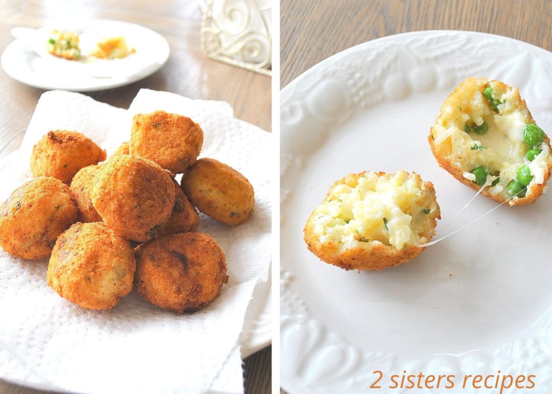 Cheesy Rice Balls with Peas - 2 Sisters Recipes by Anna and Liz